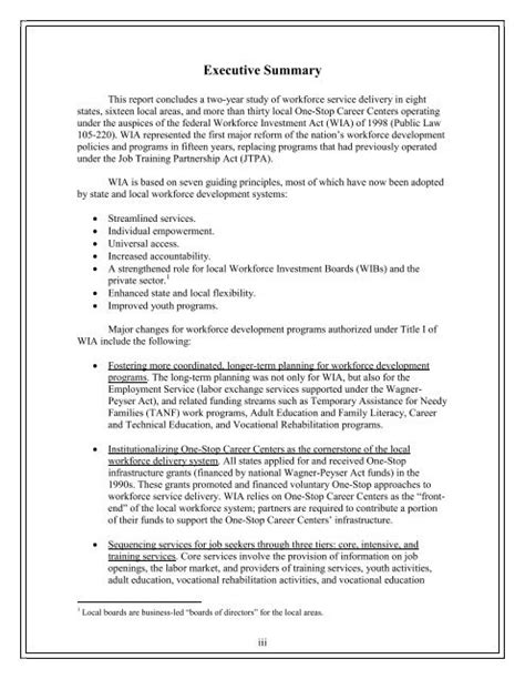 Executive Summary Employment And Training Administration