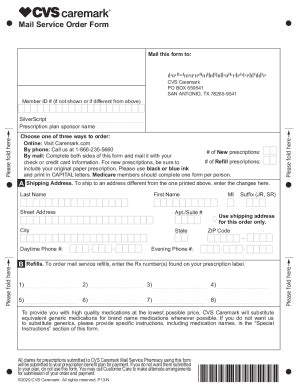 Fillable Online CVS Caremark Mail Service Order Form Mail Service Order Form For CVS Caremark