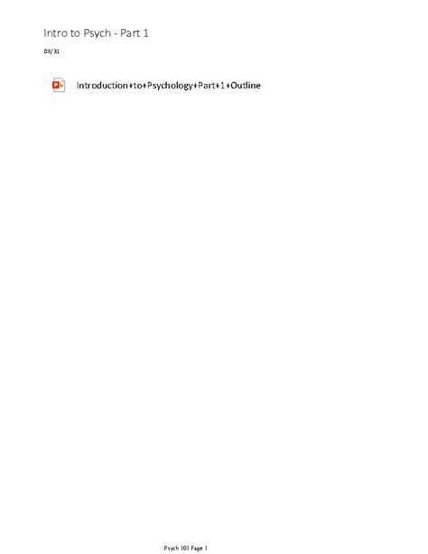 Intro To Psych Part 1 Lecture Notes For Exam 1 Introductiontopsychologypart1outline