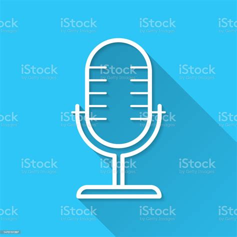 마이크 파란색 배경에 아이콘 긴 그림자가 있는 평면 디자인 3차원 형태에 대한 스톡 벡터 아트 및 기타 이미지 3차원 형태 가수 개념 Istock