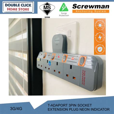 3 Way 4way T Adaport 3pin Socket Extension Plug Neon Indicator Surge Protector Sirim Approved