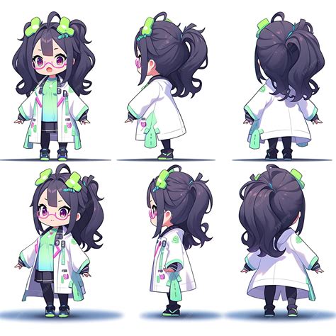 Premium Photo Character Of Female Chibi Kawaii Scientist Lab Coat Neon Colors Test Tube