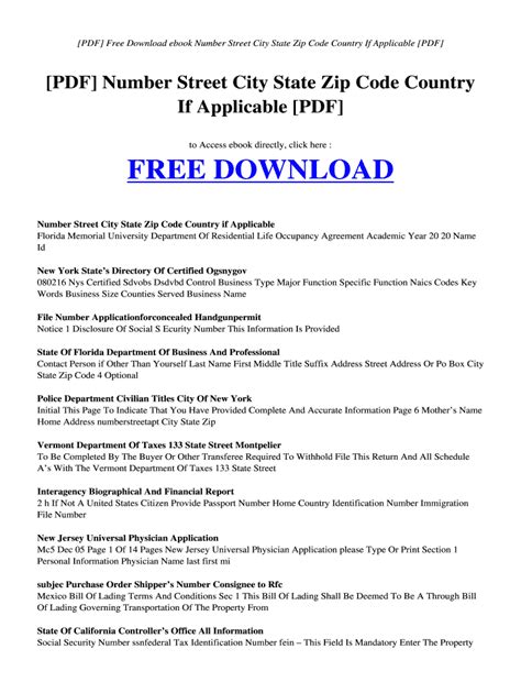 Fillable Online Pdf Free Download Book Number Street City State Zip