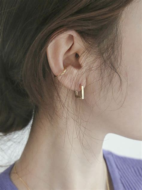 모던라이크 14k 사각 원터치 링 귀걸이 위시버킷