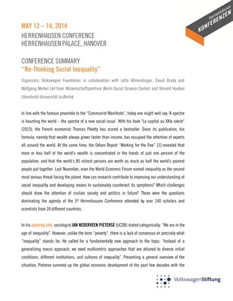 Re Thinking Social Inequality Documentation Herrenhausen Conference