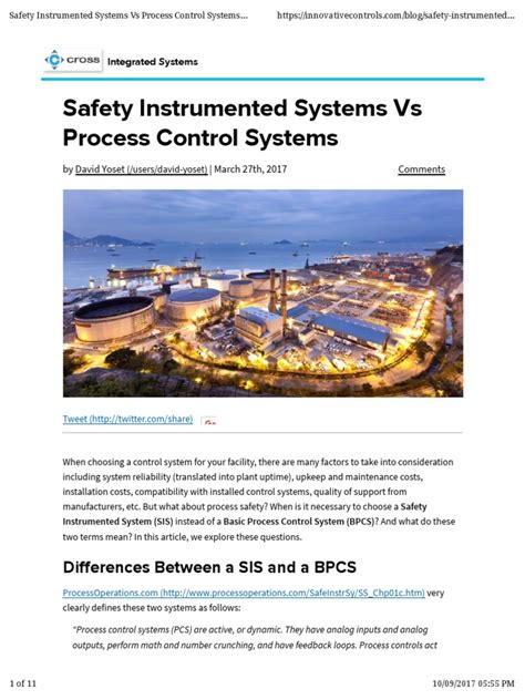 Safety Instrumented Systems Vs Process Control Systems Differences Between A Sis And A Bpcs