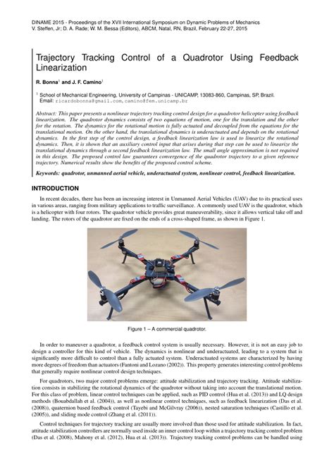 pdf trajectory tracking control of a quadrotor using feedback linearization