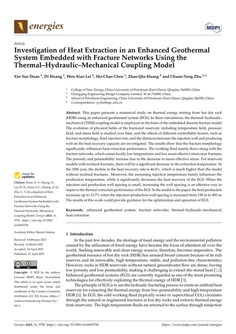 Pdf Investigation Of Heat Extraction In An Enhanced Geothermal System Embedded With Fracture
