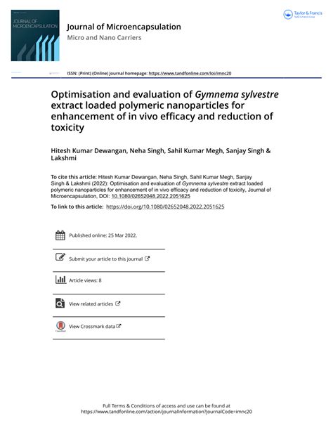 Pdf Optimization And Evaluation Of Gymnema Sylvestre Gym Extract Loaded Polymeric