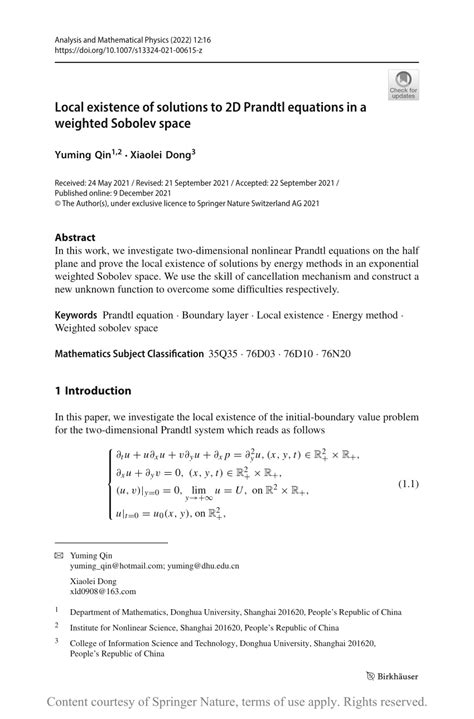 Local Existence Of Solutions To 2d Prandtl Equations In A Weighted Sobolev Space Request Pdf