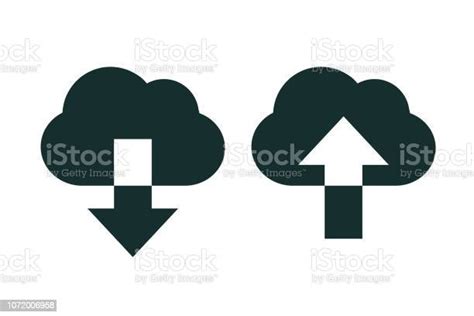 다운로드 및 업로드 벡터 아이콘 모바일 개념 및 웹 디자인에 대 한 플랫 기호입니다 주식에 대 한 간단한 아이콘아래로 화살표와 함께 클라우드 0명에 대한 스톡 벡터 아트 및