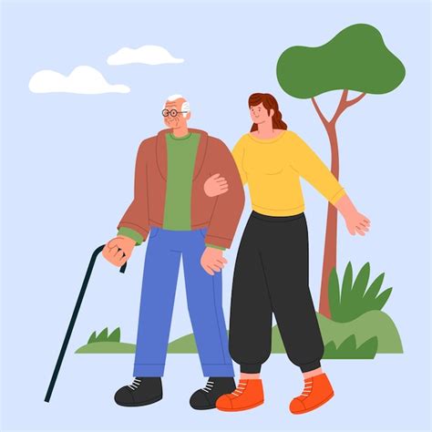 노인 그림을 돕는 평면 디자인 젊은이 무료 벡터
