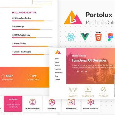 Portolux React Vue Html And Figma Portfolio Online Cv Template Landing Page Template Page