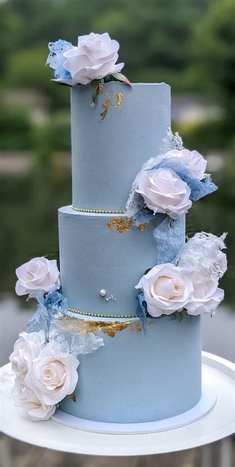 Rustic Dusty Blue Wedding Cake 60 Photos