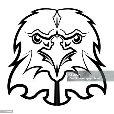 독수리 머리의 흑백 라인 예술 기호 마스코트 아이콘 아바타 문신 티셔츠 디자인 로고 또는 디자인에 적합합니다 T 셔츠에 대한 스톡 벡터 아트 및 기타 이미지 Istock