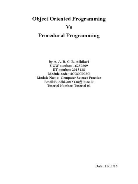 Object Oriented Programming Vs Procedural Programming Pdf Object