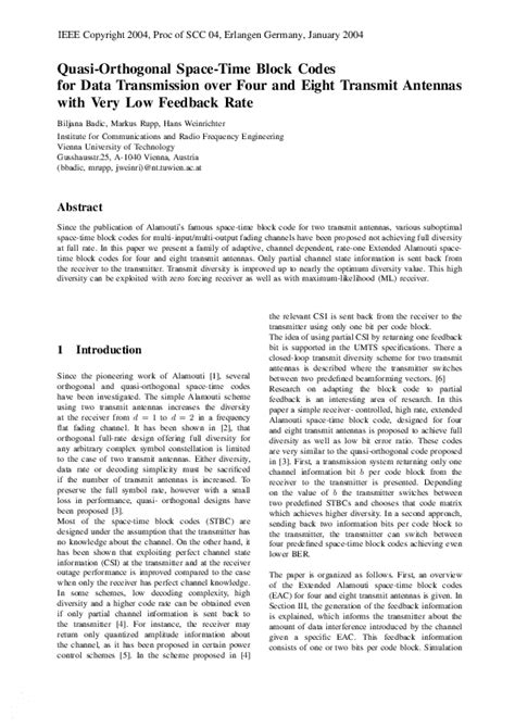 Pdf Quasi Orthogonal Space Time Block Codes For Data Transmission Over Four And Eight Transmit