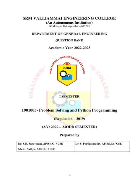 Problem Solving And Python Programming Pdf Parameter Computer
