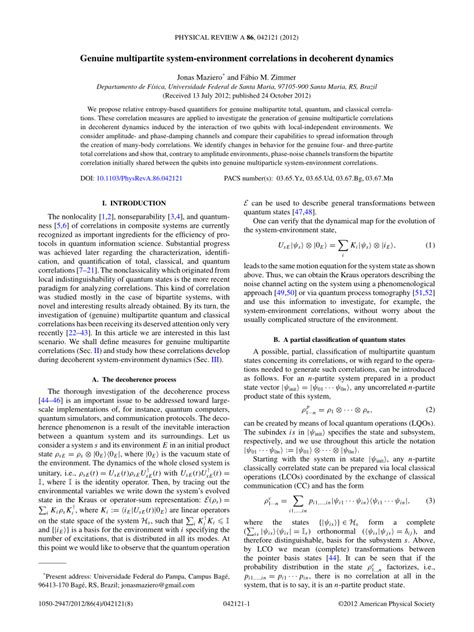 Pdf Genuine Multipartite System Environment Correlations In Decoherent Dynamics