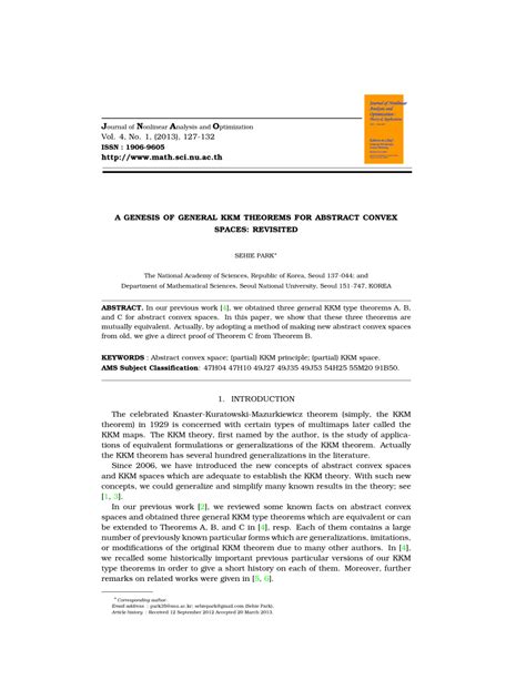 Pdf A Genesis Of General Kkm Theorems For Abstract Convex Spaces Revisited