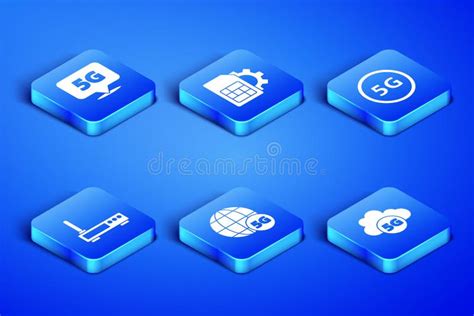 Set Cloud G Network Location Router And Wi Fi Signal Sim Card Setting And Icon Vector Stock