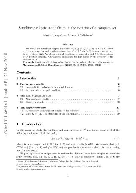 Pdf Semilinear Elliptic Inequalities In The Exterior Of A Compact Set