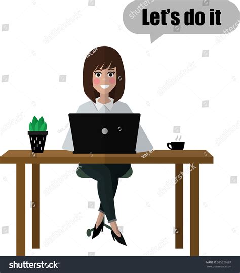 Lets Do Smiling Business Woman Laptop Stock Vector Royalty Free