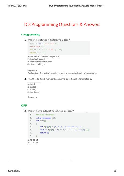 SOLUTION Tcs Programming Questions Answers Model Paper Studypool