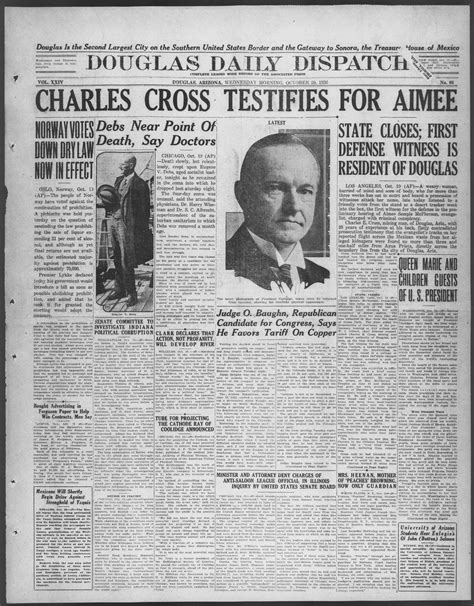 Douglas Daily Dispatch 1926 10 20 Arizona Memory Project
