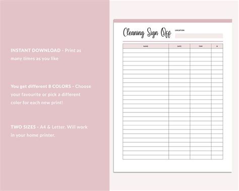 Printable Cleaning Sign Off Sheet Restroom Cleaning Bathroom Cleaner