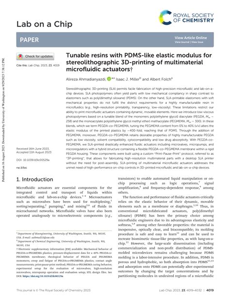 Pdf Tunable Resins With Pdms Like Elastic Modulus For Stereolithographic 3d Printing Of
