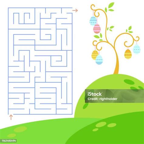 추상색 간단한 고립 미로 흰색 배경에 파란색입니다 계란 부활절 나무의 배경에 대해 아이들을위한 재미있는 게임 벡터 그림입니다 개념에 대한 스톡 벡터 아트 및 기타 이미지