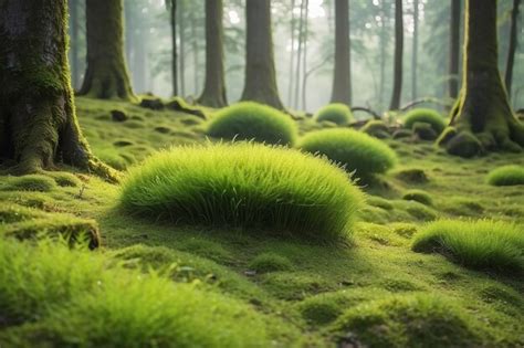 Micrograss And Moss In The Forest Environmental Eco Safe Conservation Premium Ai Generated Image