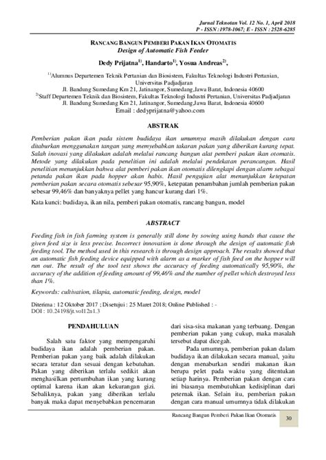 Pdf Rancang Bangun Pemberi Pakan Ikan Otomatis