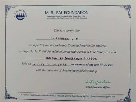 Chirashree L K On Linkedin Participated In Leadership Training Program Held By Training And