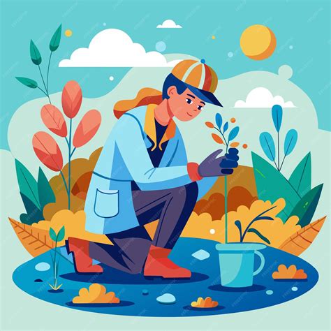 Create A Flatstyle Environmental Scientist Collecting Samples In Nature