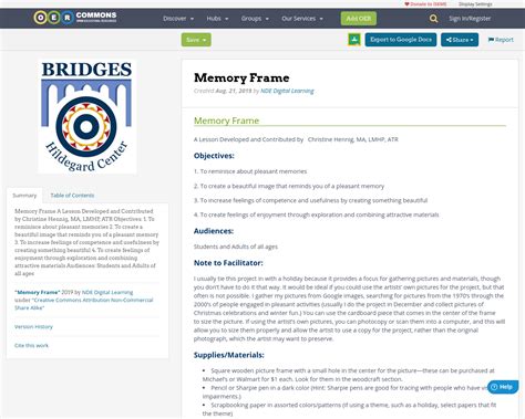 Memory Frame OER Commons