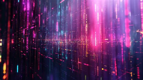 Vibrant Data Visualization With Bright Neon Vertical Lines Creating An Illusion Of Depth Stock