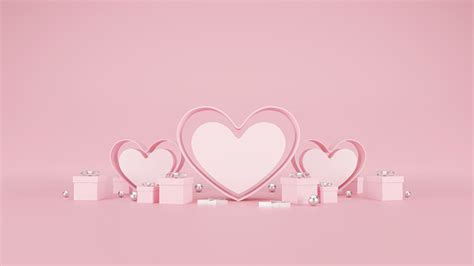 해피 발렌타인 데이 배너 분홍색 배경에 심장 선물 및 상자 텍스트 공간을 사용할 수 있습니다 3d 일러스트레이션 3차원 형태에 대한 스톡 사진 및 기타 이미지 Istock