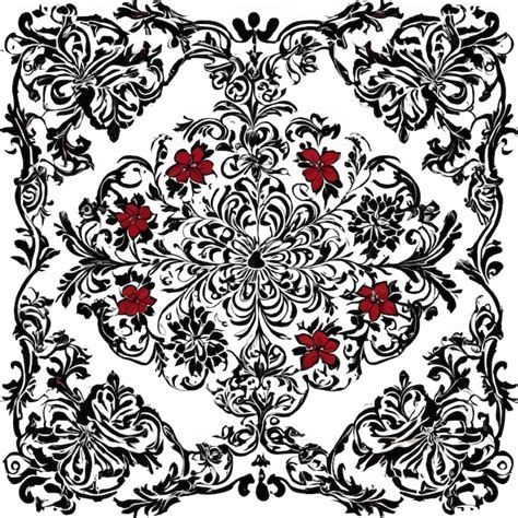 Ai Generated Illustration Of A Monochrome Square With Red Floral Pattern In Center Premium Ai