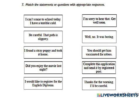 Match With Appropriate Response Worksheet Live Worksheets