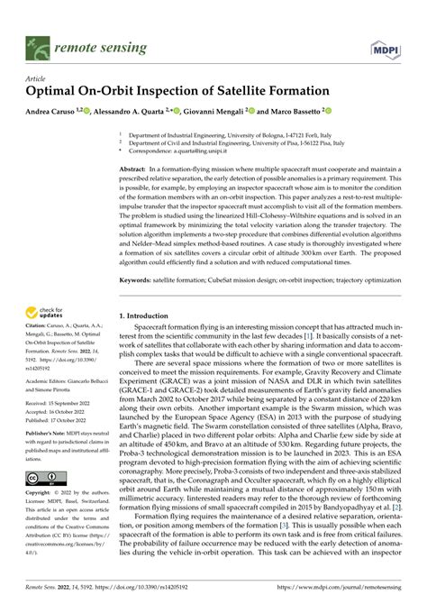 Pdf Optimal On Orbit Inspection Of Satellite Formation
