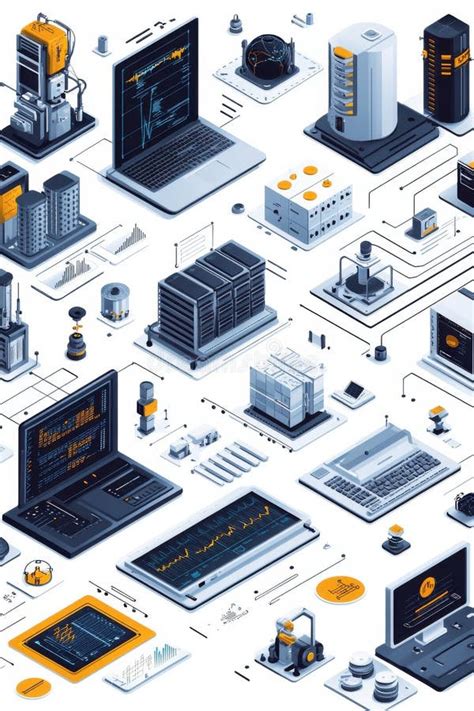 Isometric Digital Technology Overview With Devices And Data Management Systems Stock Image