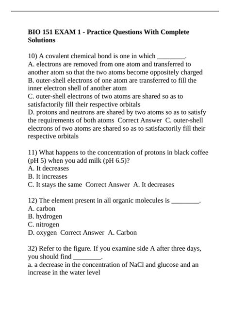 Bio 151 Portage Learning Bio 151 Exam 1 Practice Questions With Complete Solutions Bio 151