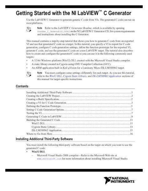 Pdf Getting Started With The Ni Labview C Generator National