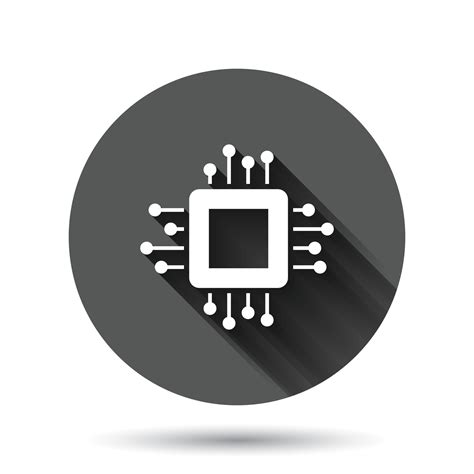 Computer Cpu Icon In Flat Style Circuit Board Vector Illustration On Black Round Background
