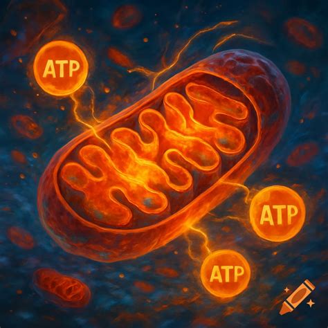 Illustration Of A Mitochondrion Generating Atp Molecules On Craiyon