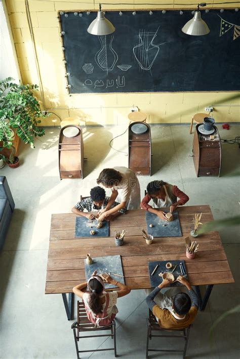 Making Handmade Pots At Pottery Class Stock Image Image Of Helping