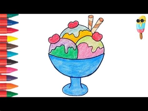 Ice Cream Bowl Drawing Hand Drawing Ice Cream Bowl Blue Stock