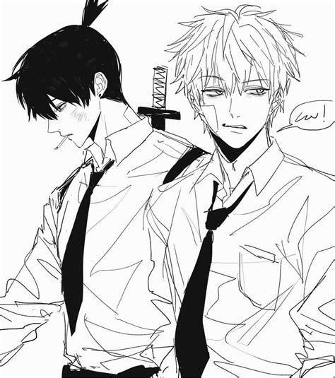 Aki And Denji 캐릭터 일러스트 그림 캐릭터 드로잉